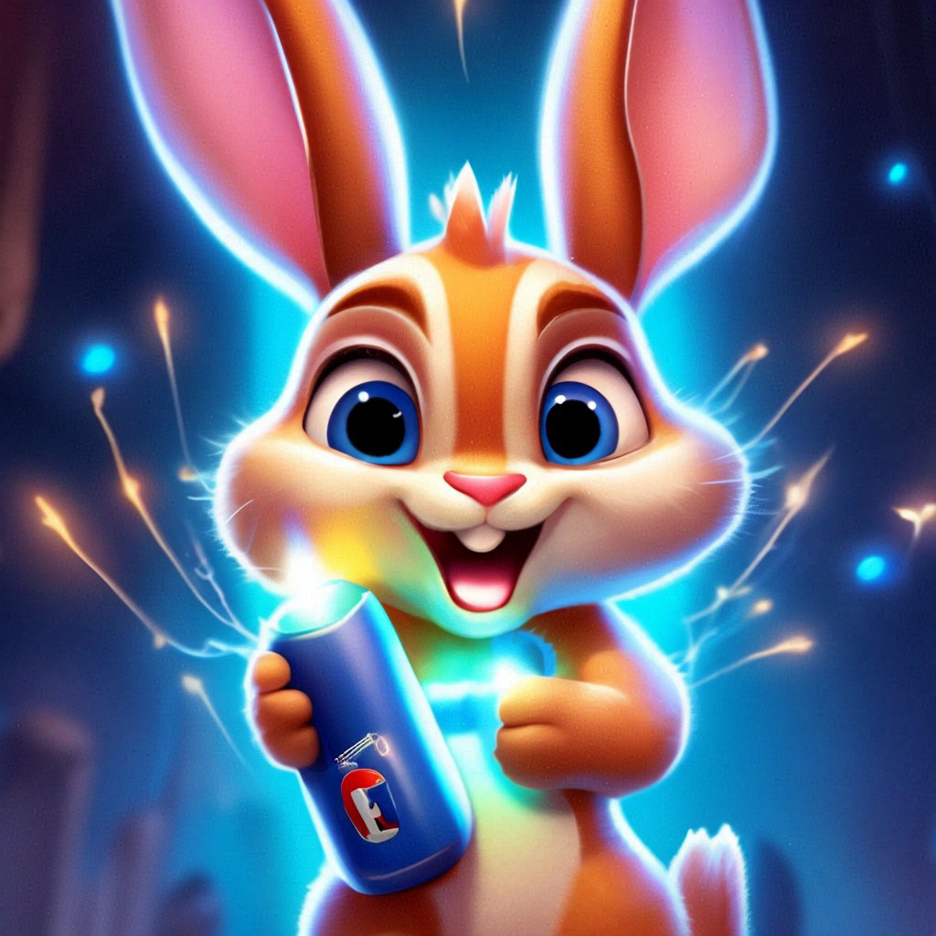 "Bunny with an Energizer battery... hugs a battery, humor, Disney style ...