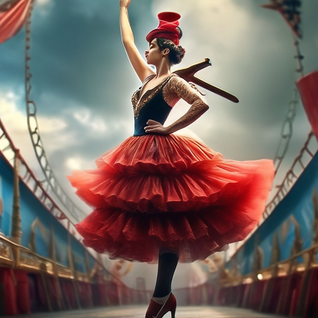 "Circus artist, dancer, woman, photorealistic, collodion, tutu, unusual ...