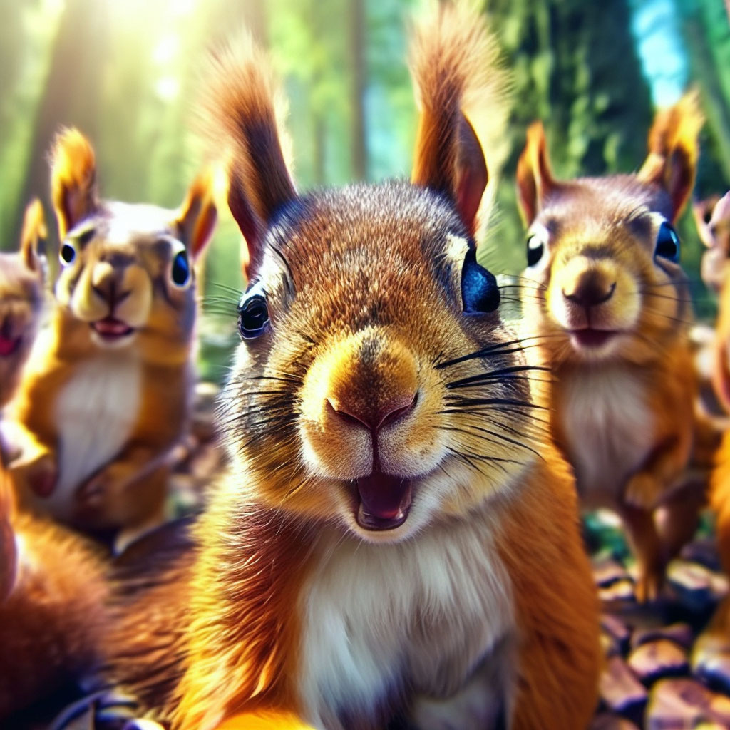 "Squirrels selfie,in the forest,lots of different squirrels,funny ...