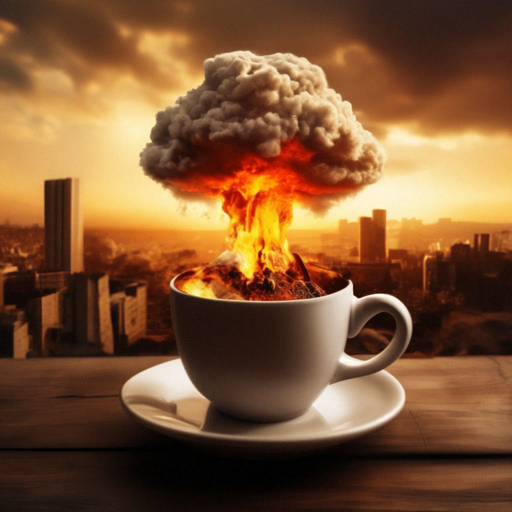 "A nuclear explosion in a coffee cup" — image created in Shedevrum