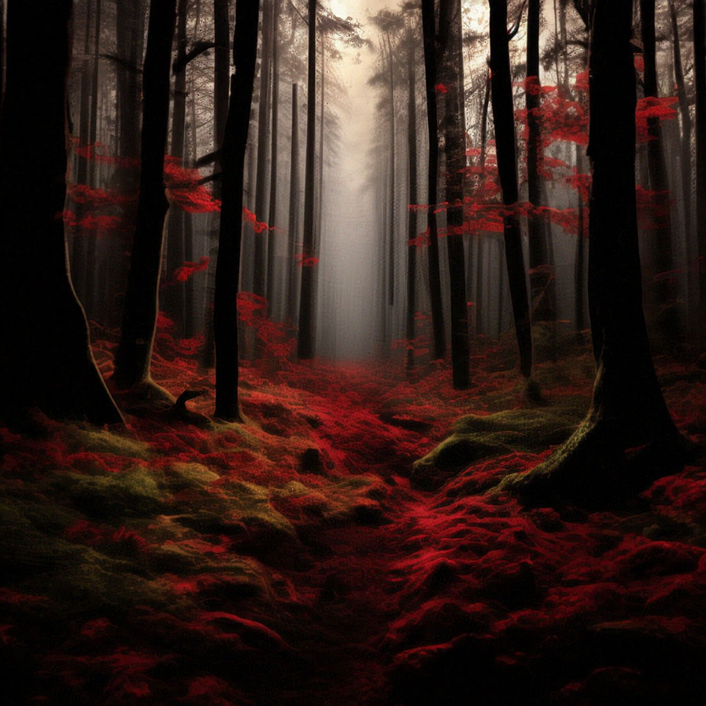"Ruby forest" — image created in Shedevrum