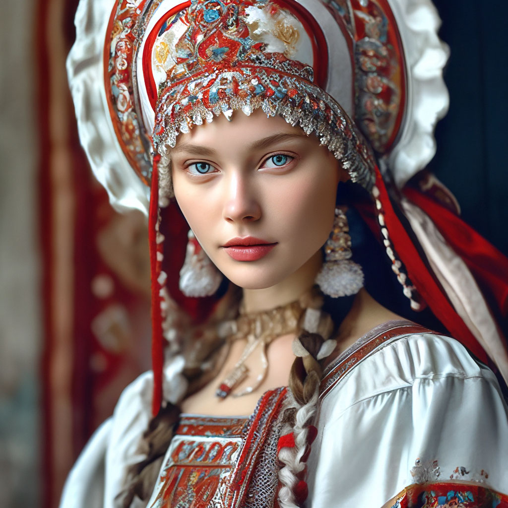 "Hyperrealism, Russian beauty in the style of Gzhel, in national ...