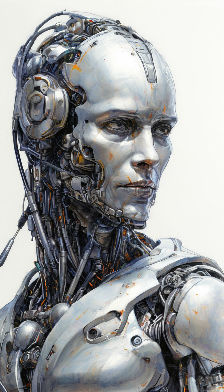 "A cyborg playing the last hole of golf. bright colors hyperrealism ...