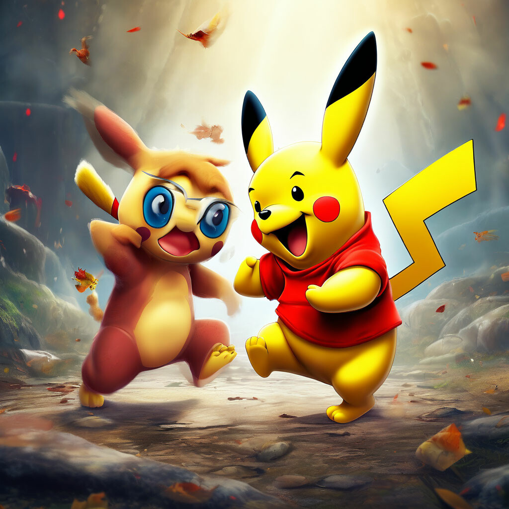 "A fierce Pokemon battle. Winnie the …" — image created in Shedevrum