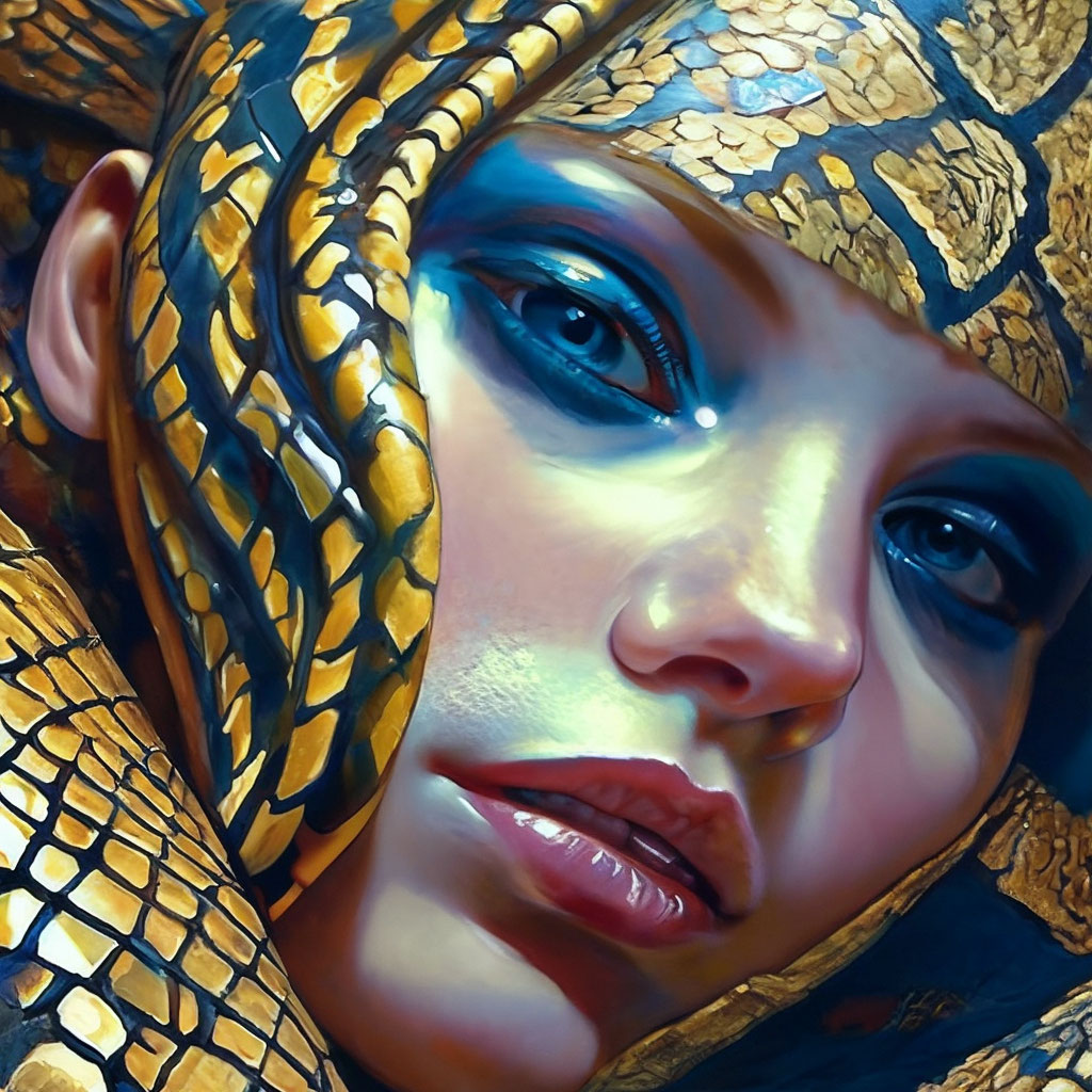 "🪄lm surrealism,girl close-up, snakeskin, filigree, digital painting ...