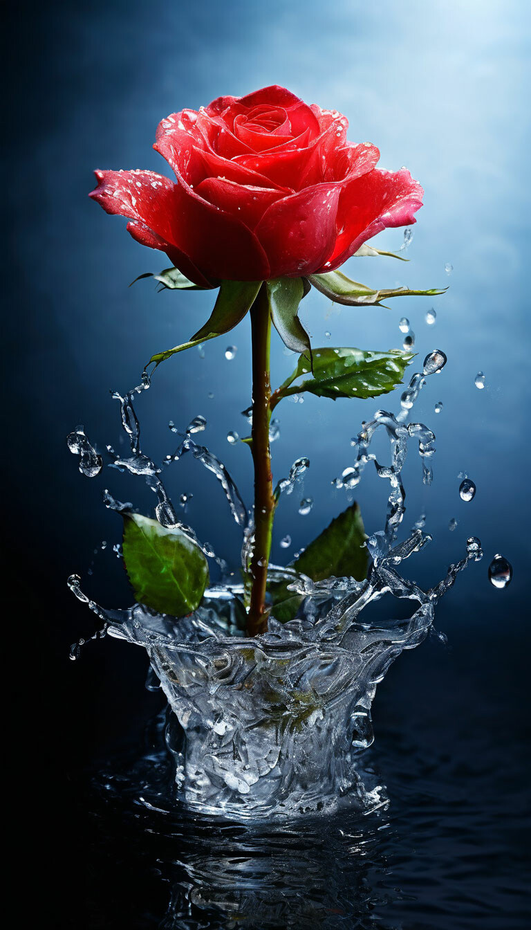 ". water, water element, water drops, roses made of water, high ...