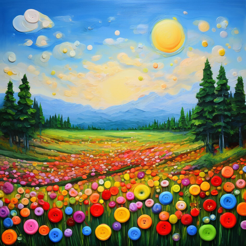 "Painting a landscape of buttons of different colors and sizes, flowers ...