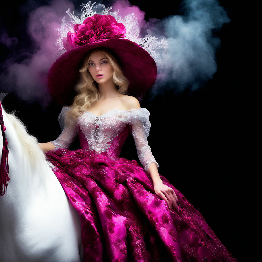 "Beautiful young lady, 5d: in a huge hat, beetroot,sitting astride a ...