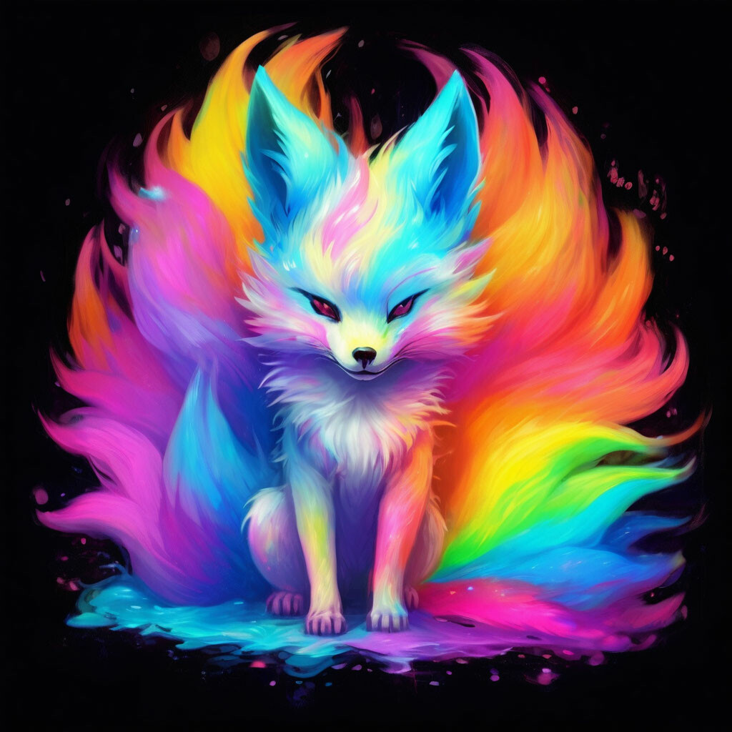 "Rainbow Kitsune" — image created in Shedevrum