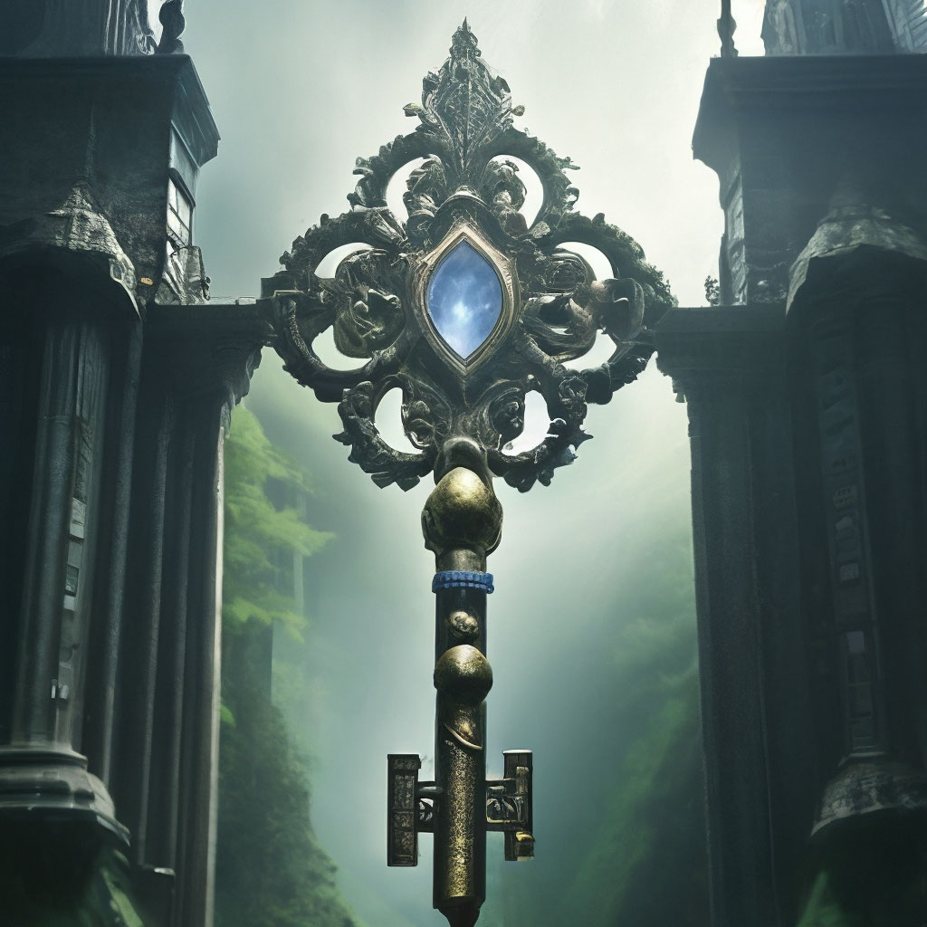 "The huge key to the gates of salvation is heaven" — image created in ...