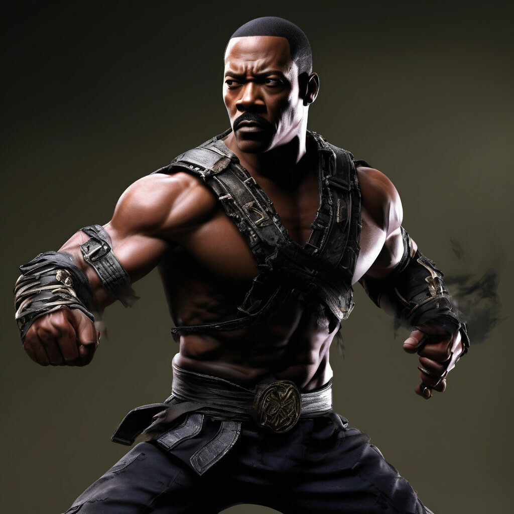 "Edie Murphy as Jax from Mortal Kombat…" — image created in Shedevrum