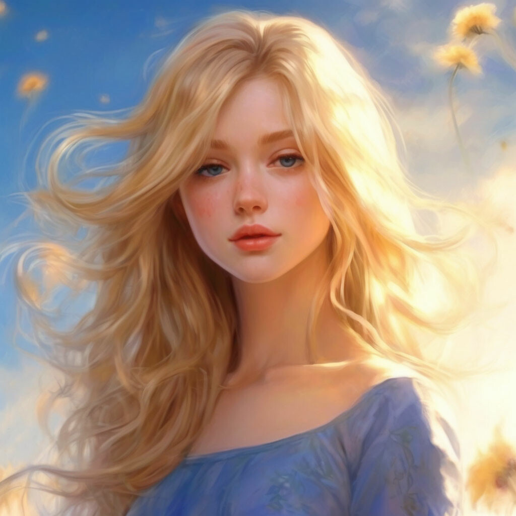 "A girl, a beauty, light wheat hair …" — image created in Shedevrum