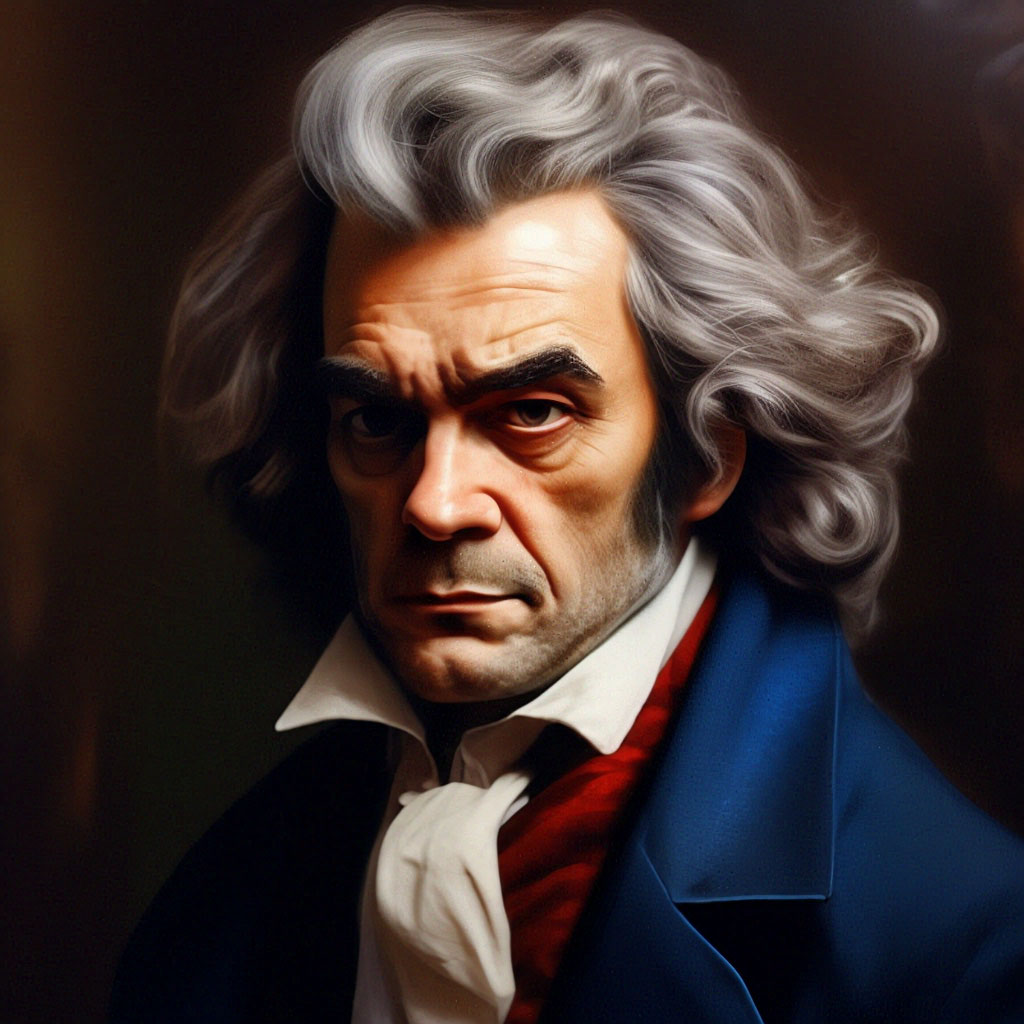 "Beethoven beautiful oil portrait, restless rebellious soul in a glance ...
