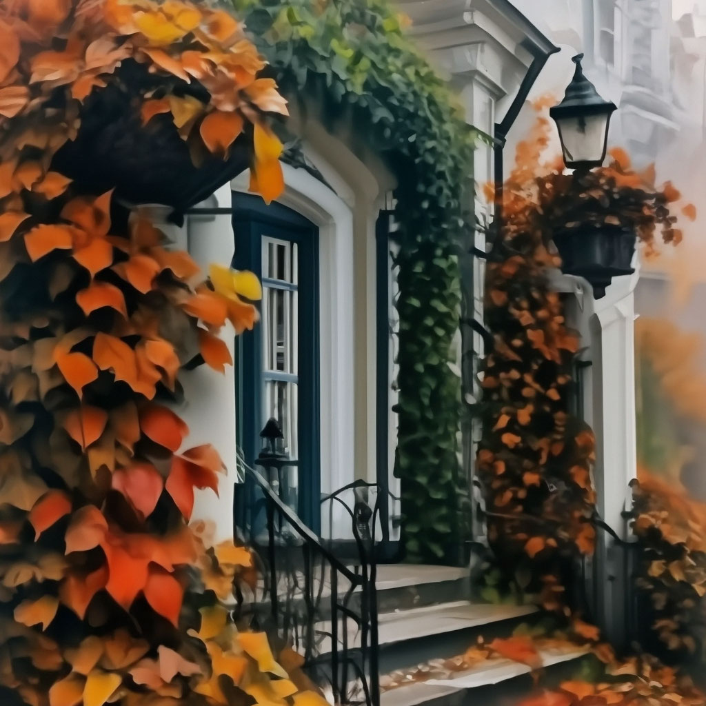 "Watercolor, openwork hedge with a classic cartouche, covered with ivy ...