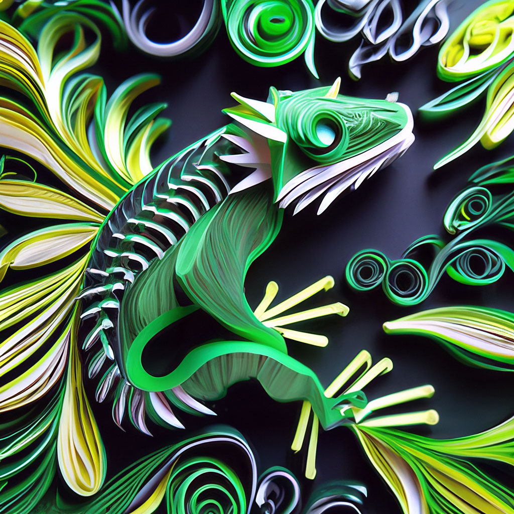 "Quilling, art, papercutting, paper illustration, lizard, two colors ...