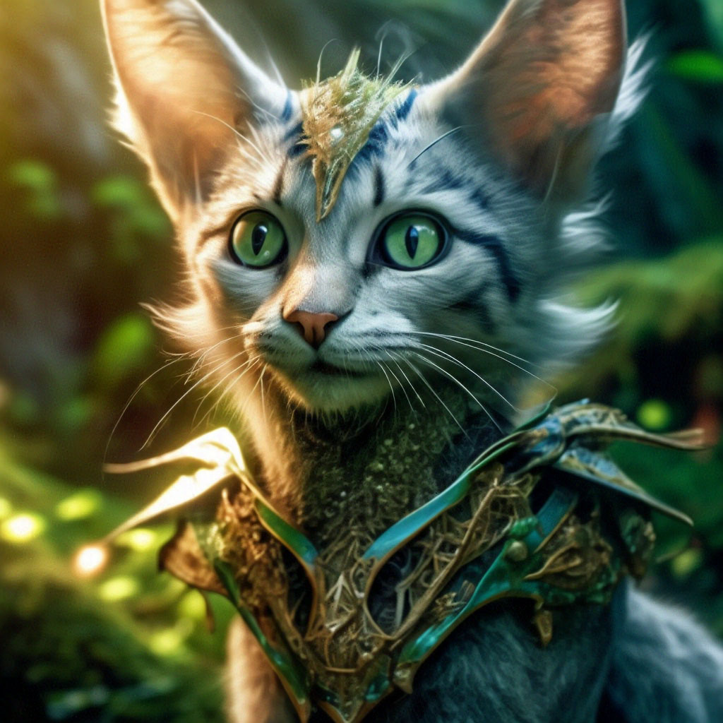 " The surreal transformation of a cat into an elven creature combining ...