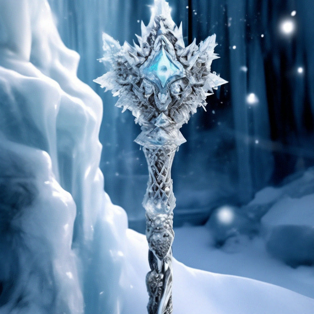 "Magic frost staff, sparkling ice, crystal, filigree, silver, on the ...