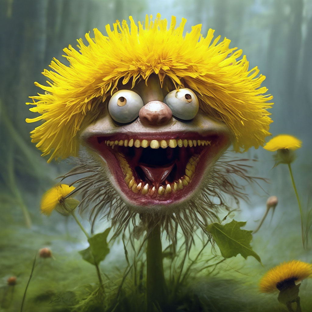 "Funny crazy dandelion, grotesque" — image created in Shedevrum