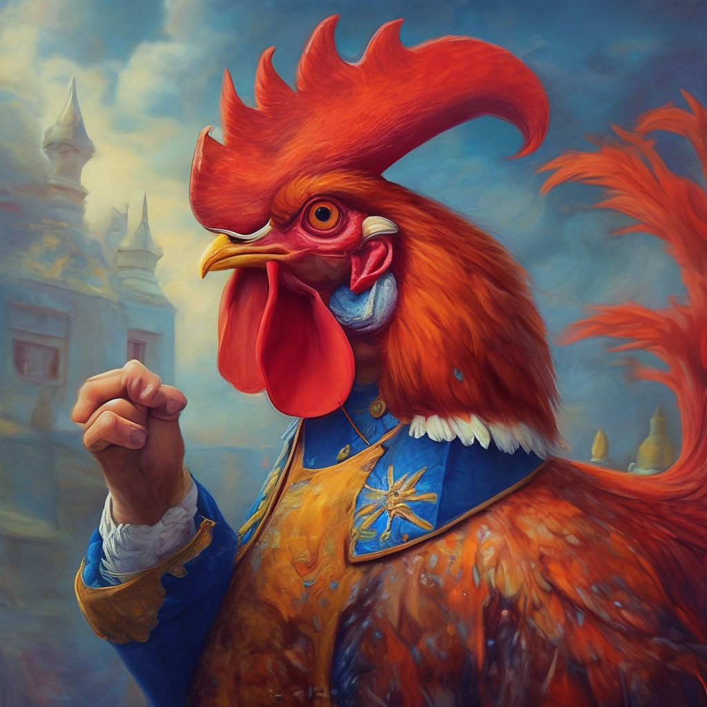 "The rooster does not want to guess because of his age" — image created ...