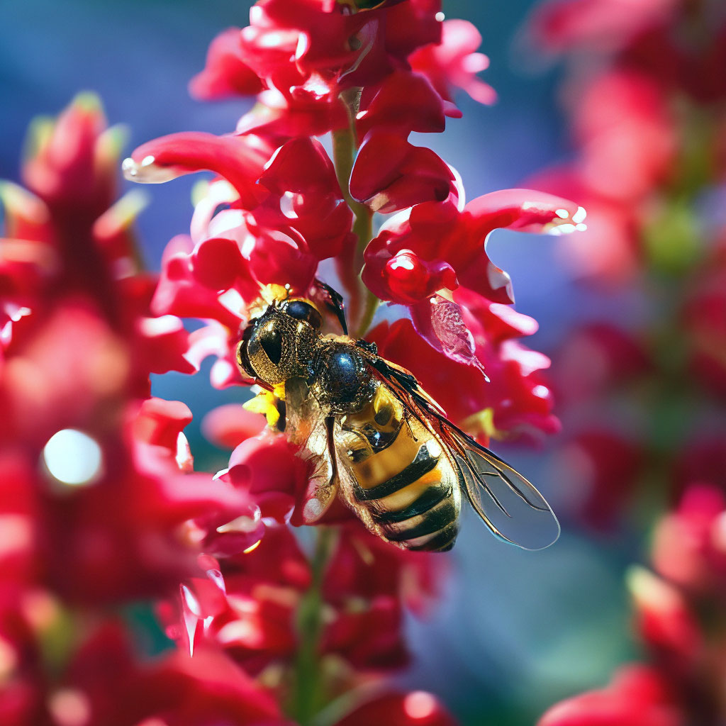 "🥀 close-up, sparkling bright red inflorescences of salvia, bees ...