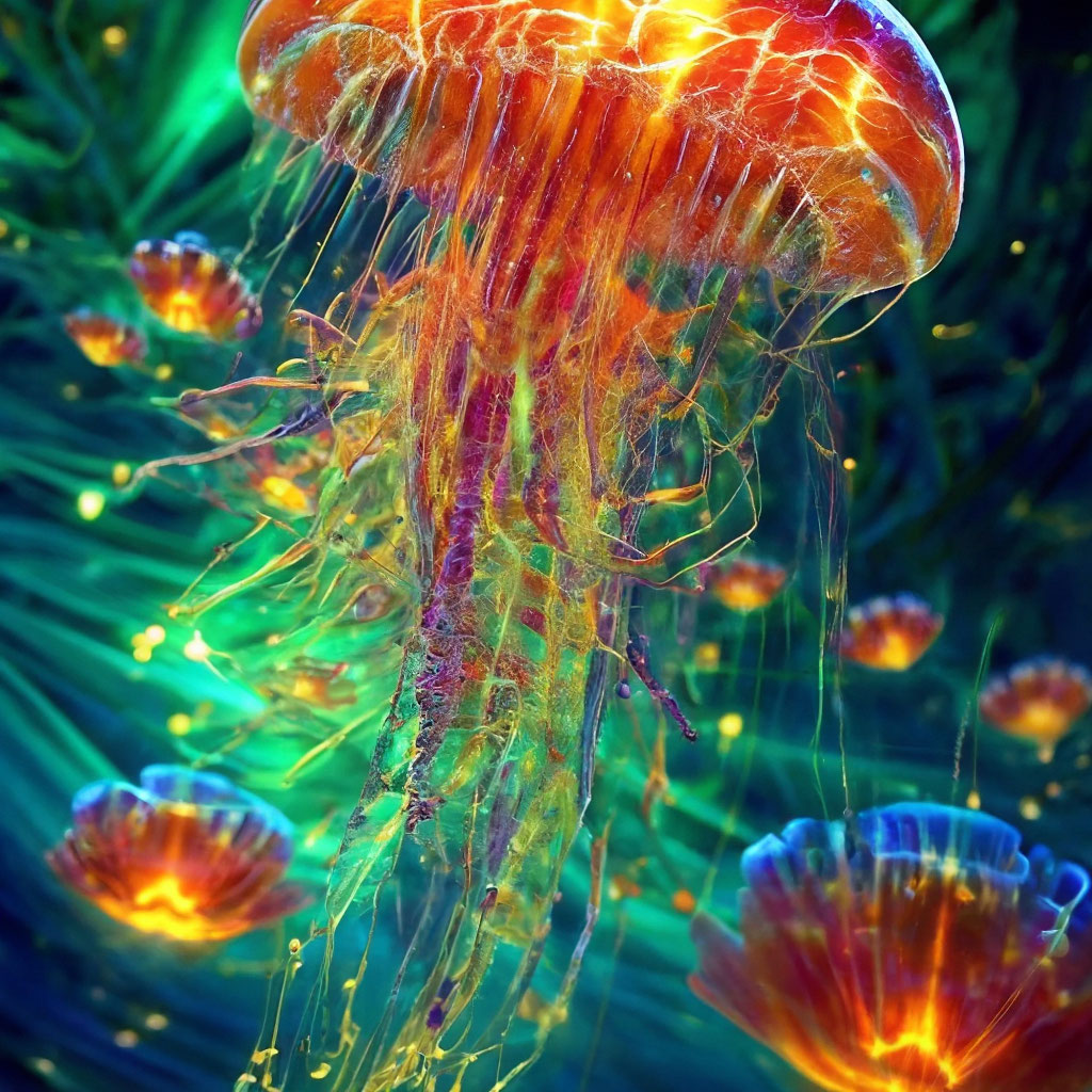 "Jellyfish with plum and pomegranate and loach from a brillian ...