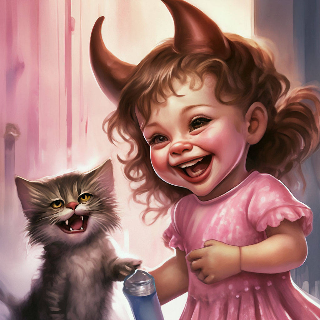 "🖤 an illustration for a children's book. A two-year-old demon girl in ...