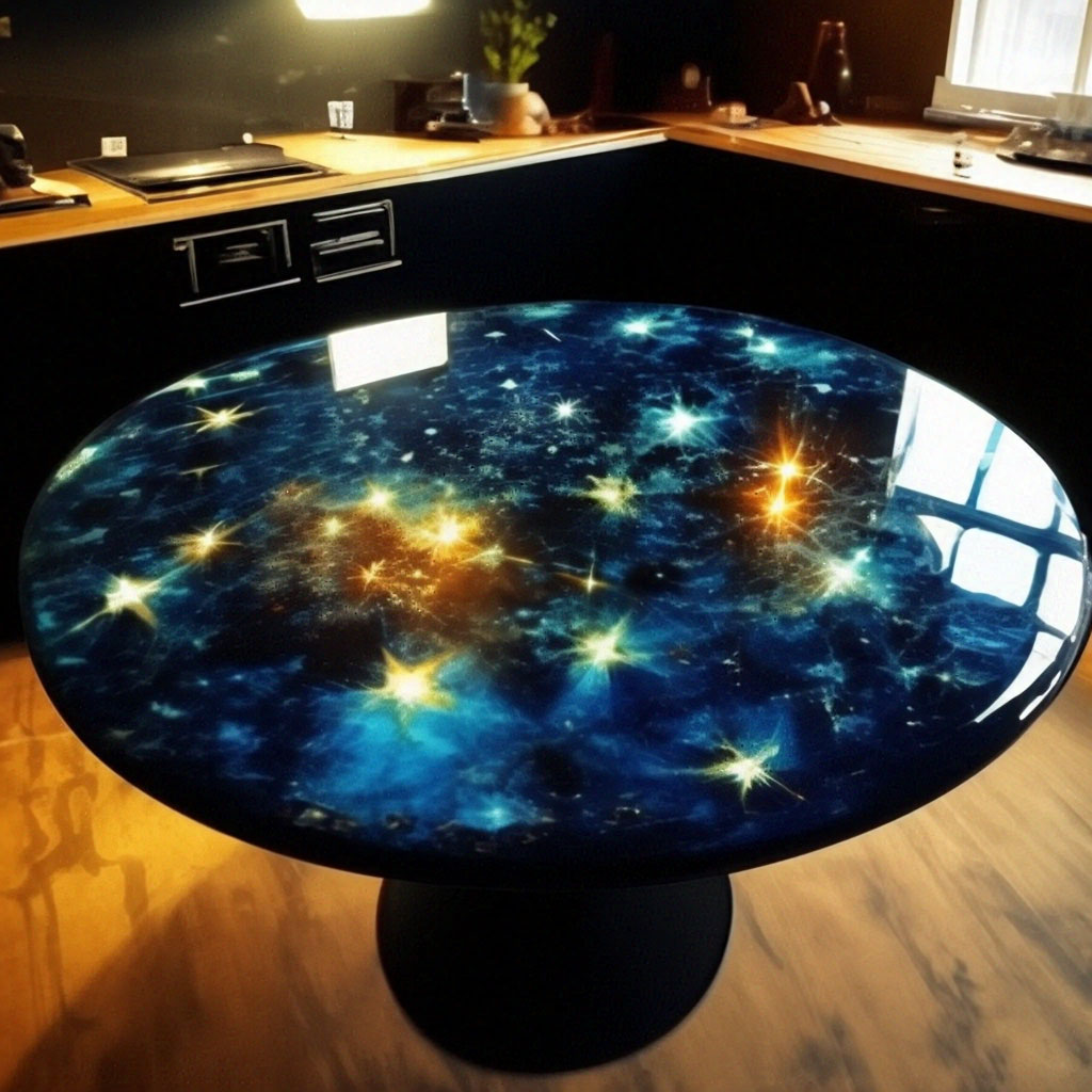 "Kitchen countertop made of epoxy resin round table top, stars ...