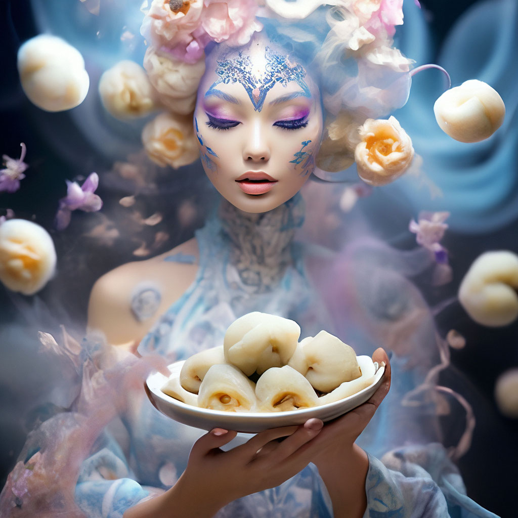 "The spirit of dumplings. Smoky spirit with a beautiful face made of ...