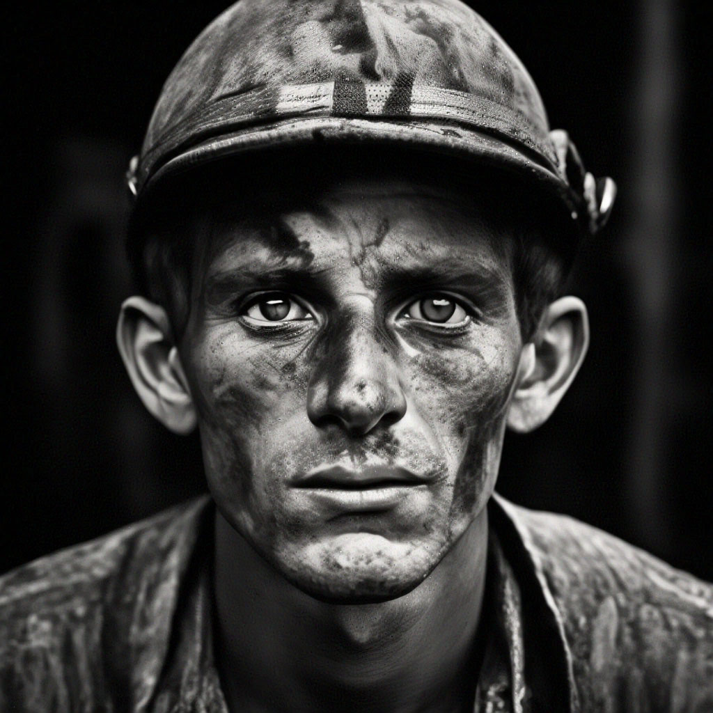 "Black and white photo portrait of a miner face in soot 1930" — image ...