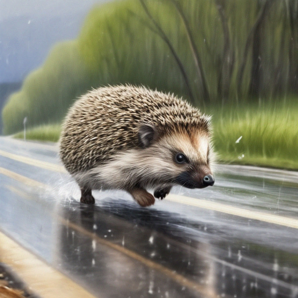 "The world's fastest hedgehog runs down the road in the first spring ...