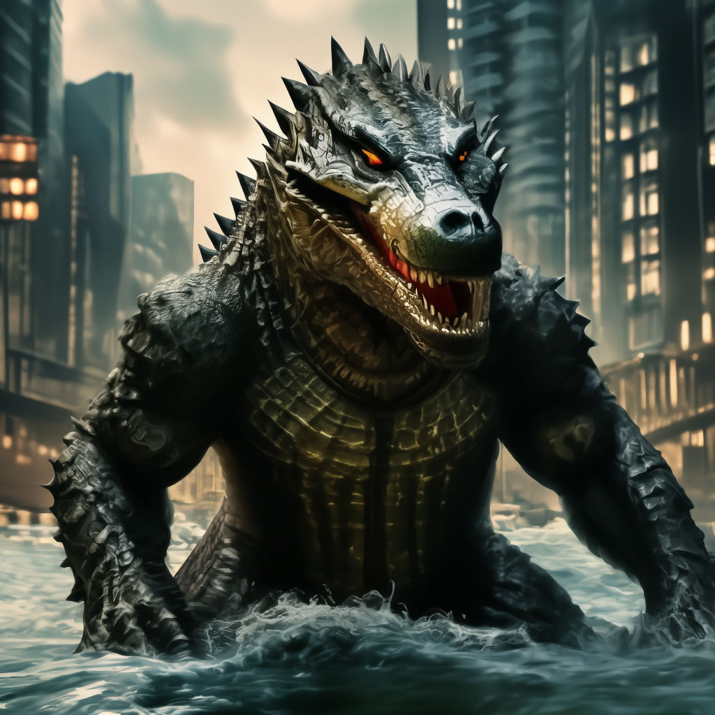 "Godzilla in the style of a crocodile, High quality, high resolution ...