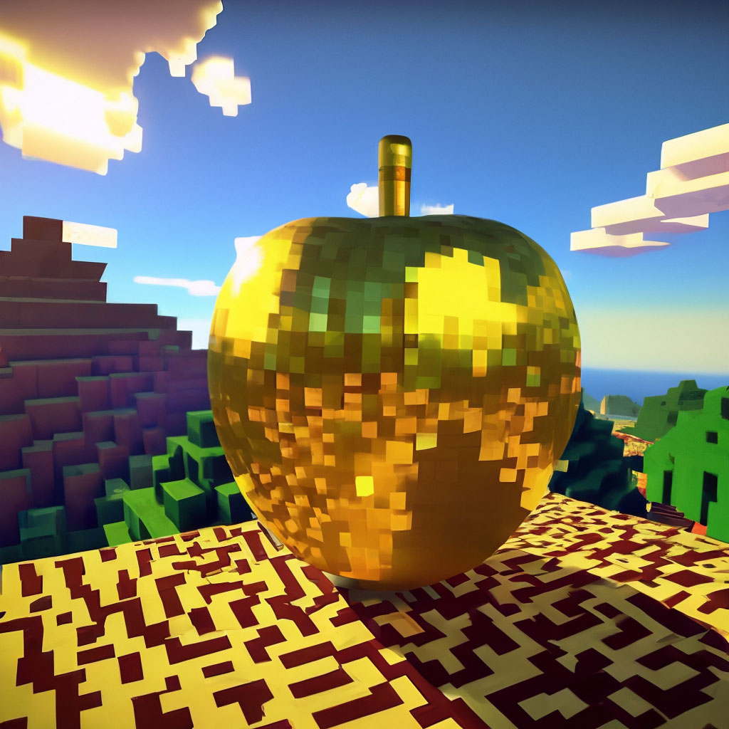 "The golden apple in Minecraft" — image created in Shedevrum