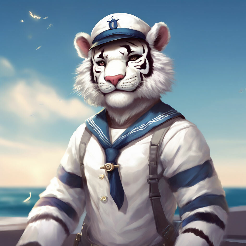 "White furry tiger sailor" — image created in Shedevrum