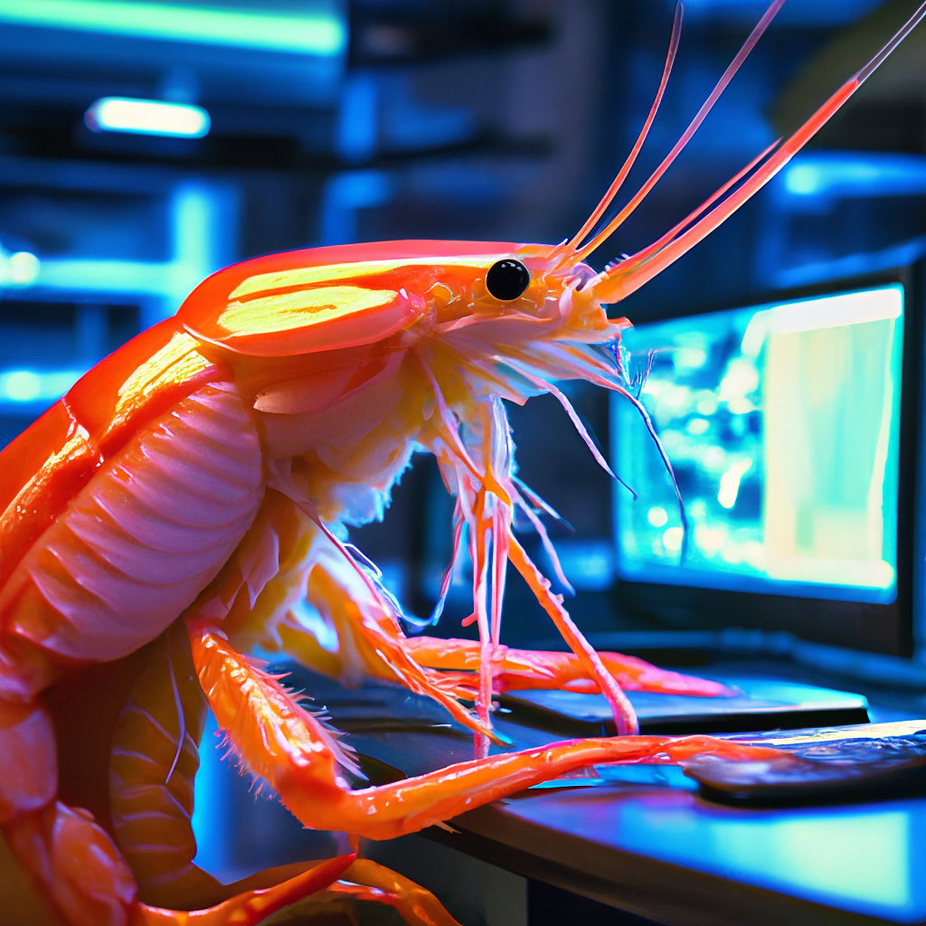 "Camarón en la computadora" — imagen creada en Shedevrum