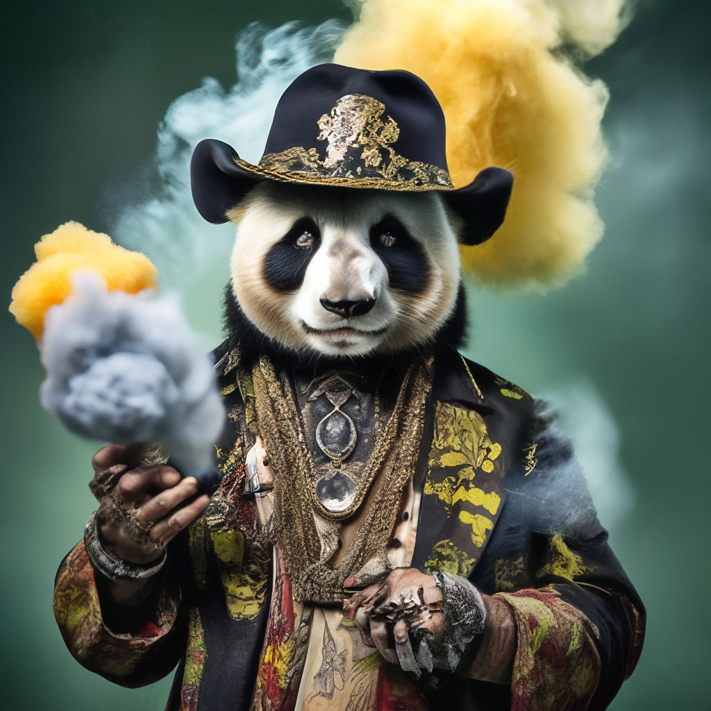 "Surrealism. panda is a Rastafarian, with a cigar in his mouth, a lot ...