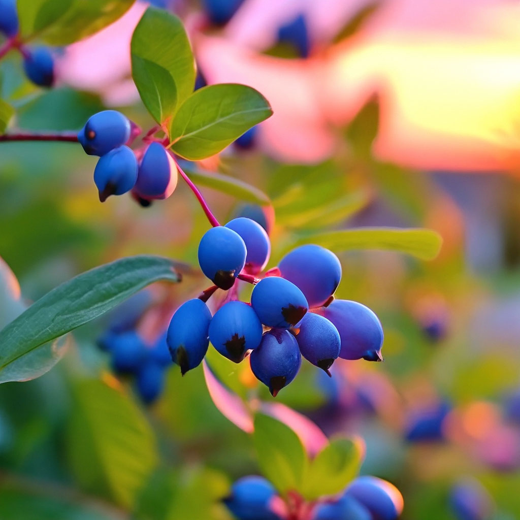 "Gorgeous blue honeysuckle berry , clear focus, end of summer, pink ...