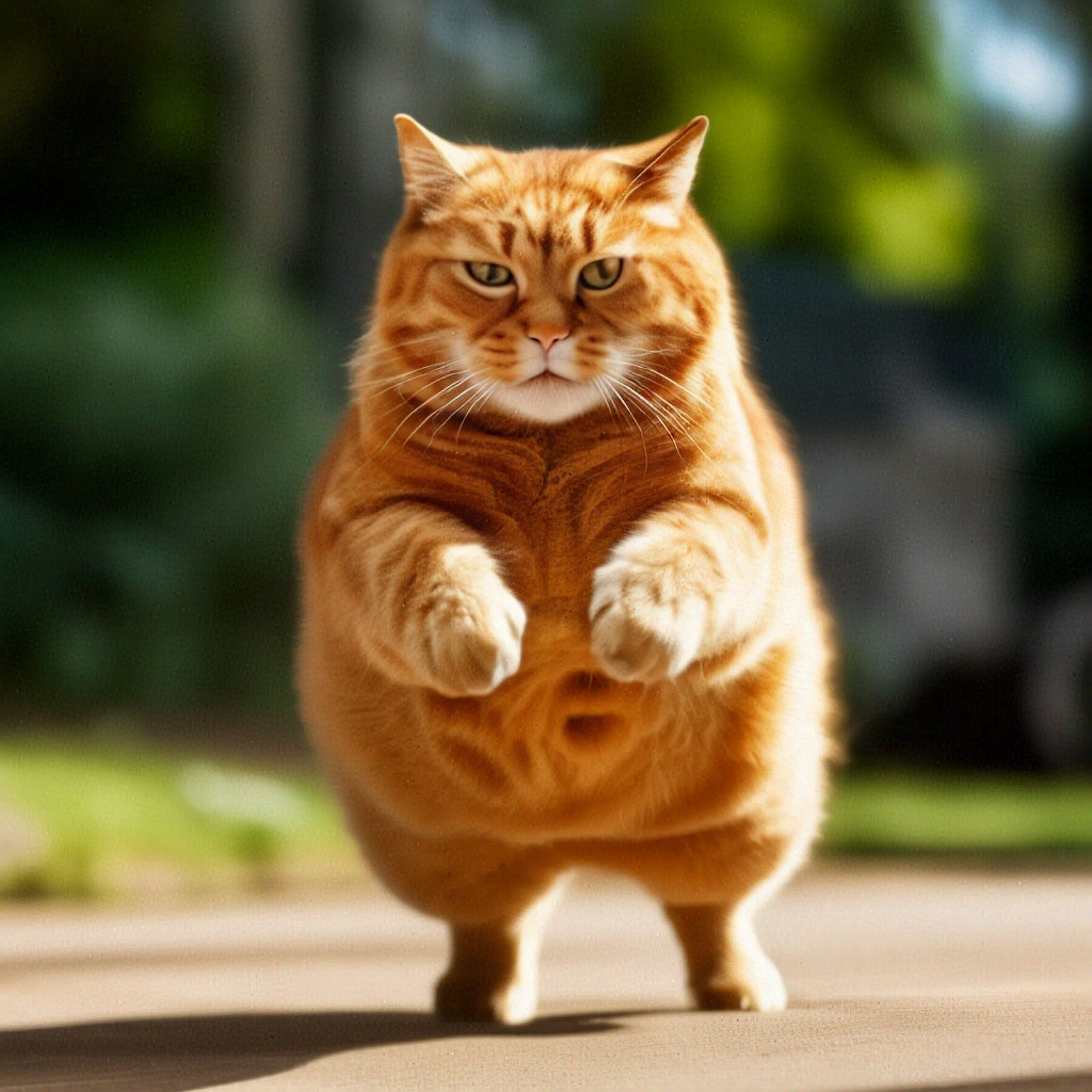 "🐆 fat ginger cat with short legs fitness trainer" — image created in ...