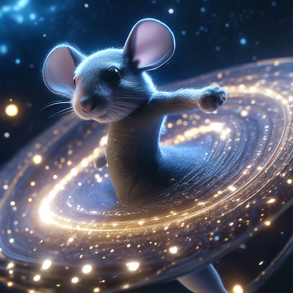 "The black ballerina mouse is wearing a tutu with the spiral Andromeda ...