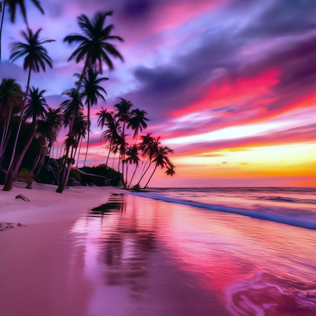 "Fuchsia by the sea magnificent summer evening palm trees sand sunset ...