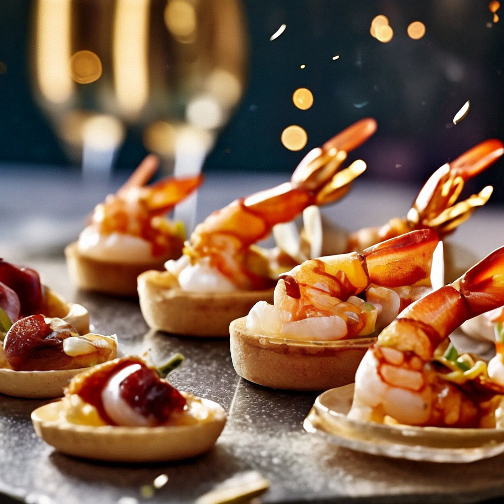 "Double exposure, luxurious,bohemian canapes with shrimp,sparklers ...