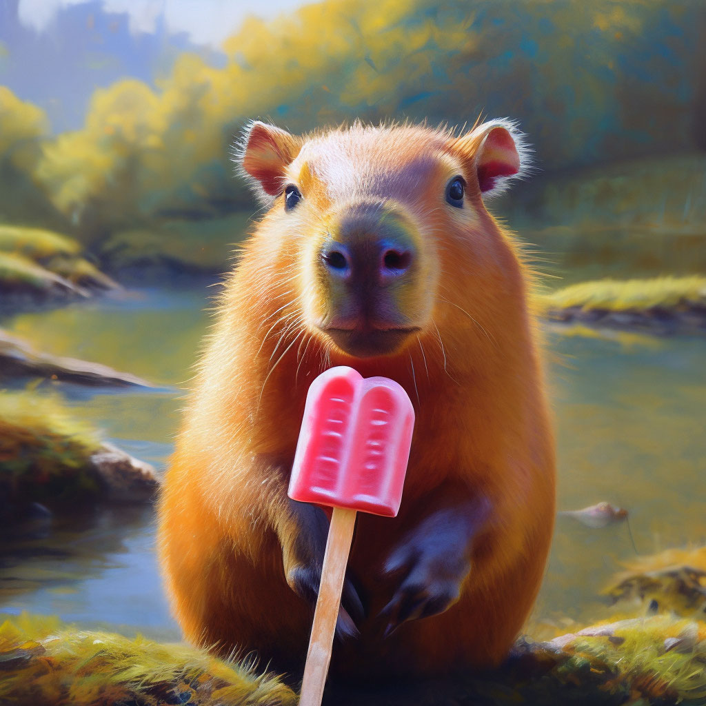 "Popsicle on a stick and capybara" — image created in Shedevrum