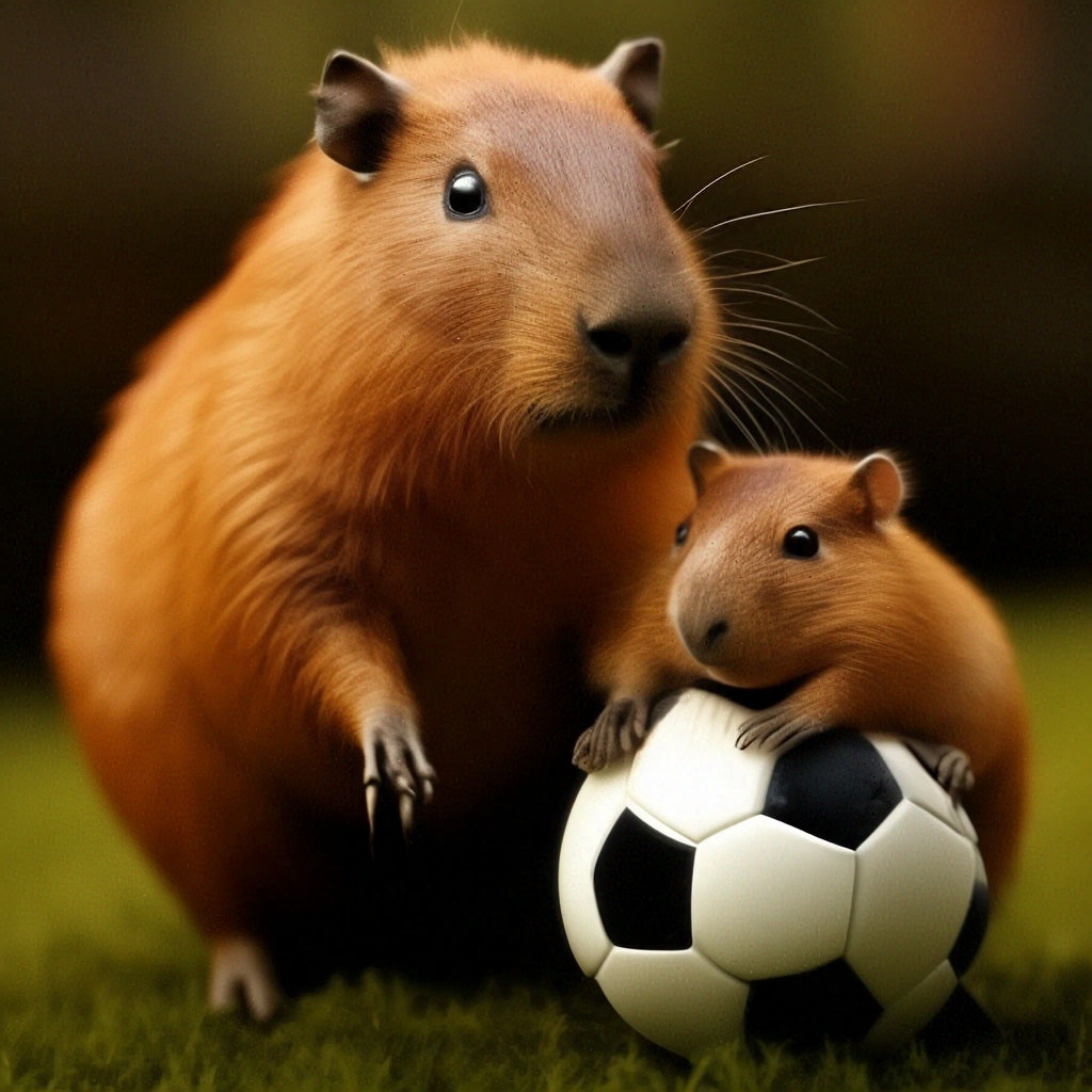"Capybara and hamster football players, beautiful, realistic" — image ...