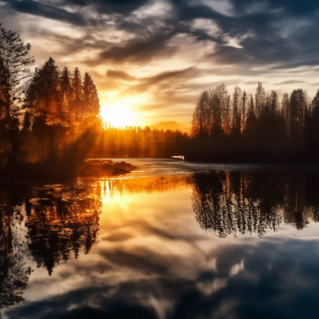 "Professional photo, winter, sun rays, lake, aesthetically pleasing ...