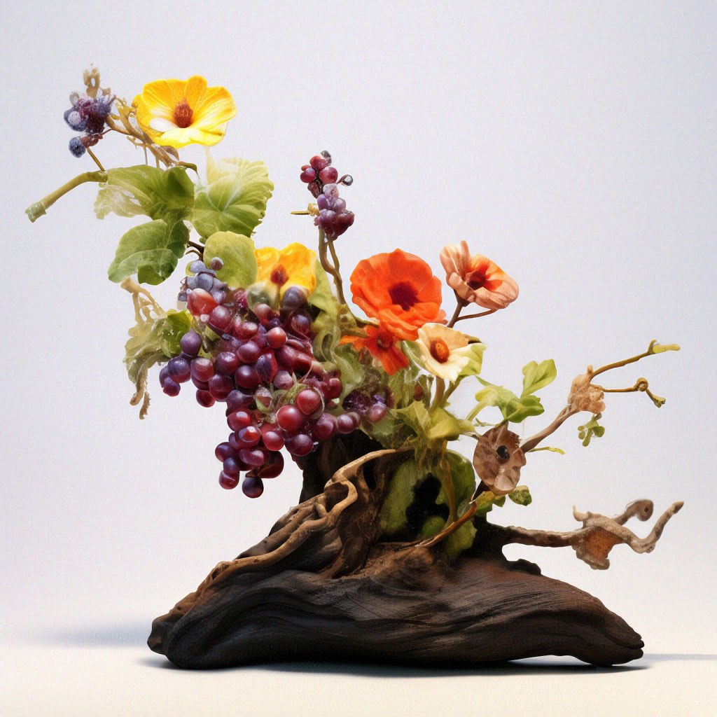 "In the distance ,composition ,ikebana ,strange amorphous creatures in ...