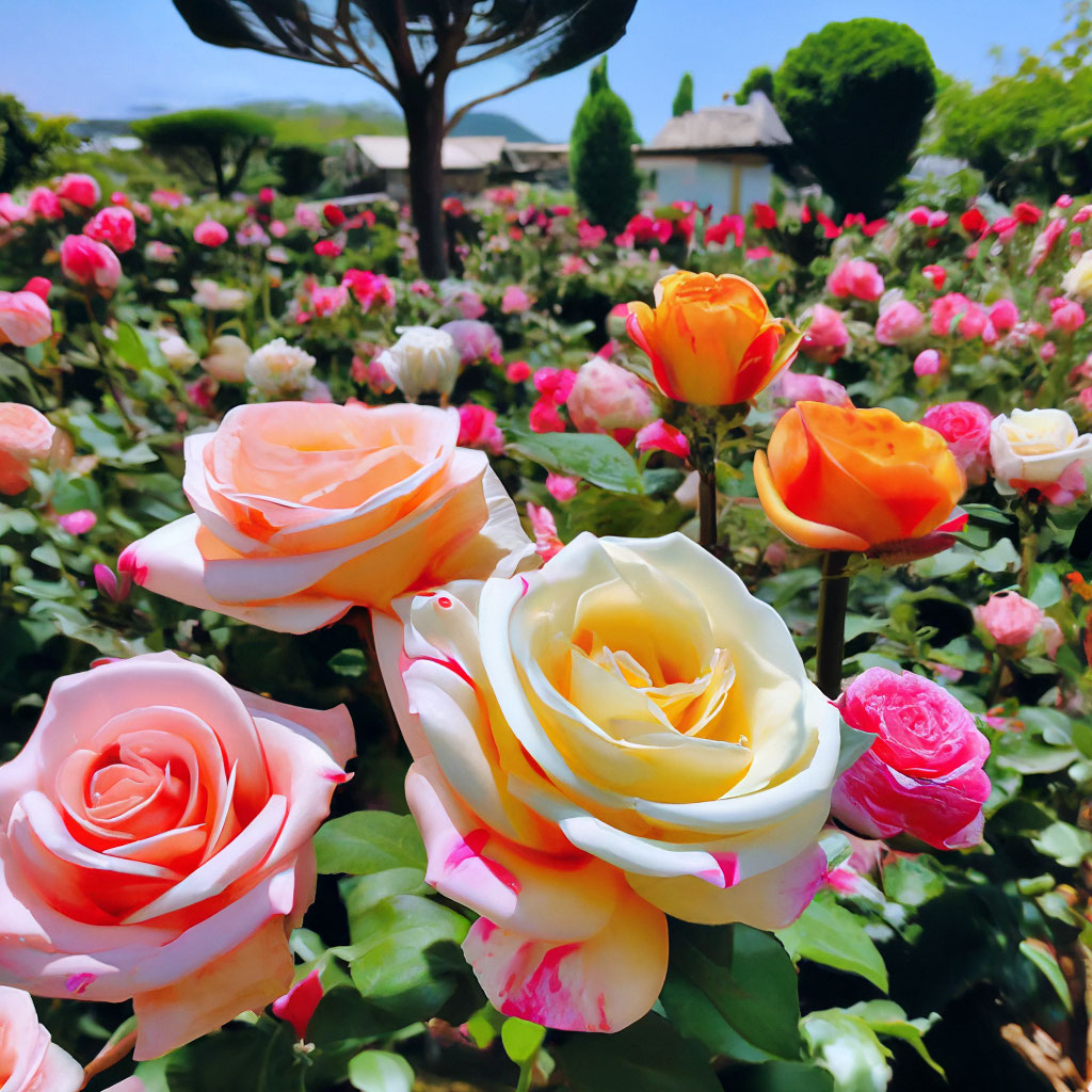 "🥀 The rose garden .there are a lot of roses of different types red ...