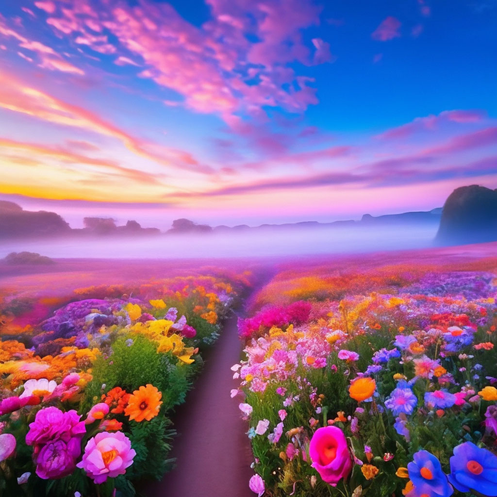 "An endless field of flowers" — image created in Shedevrum