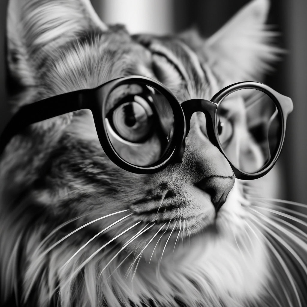 "B/w,cat with glasses,side view," — image created in Shedevrum