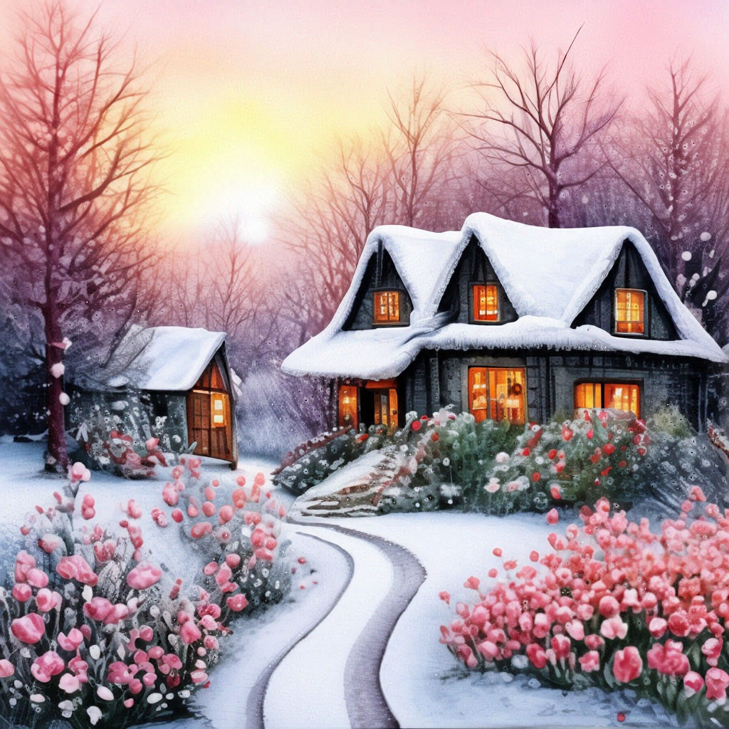 "Snow, blizzard, blizzard and my friend with flowers Watercolor ...