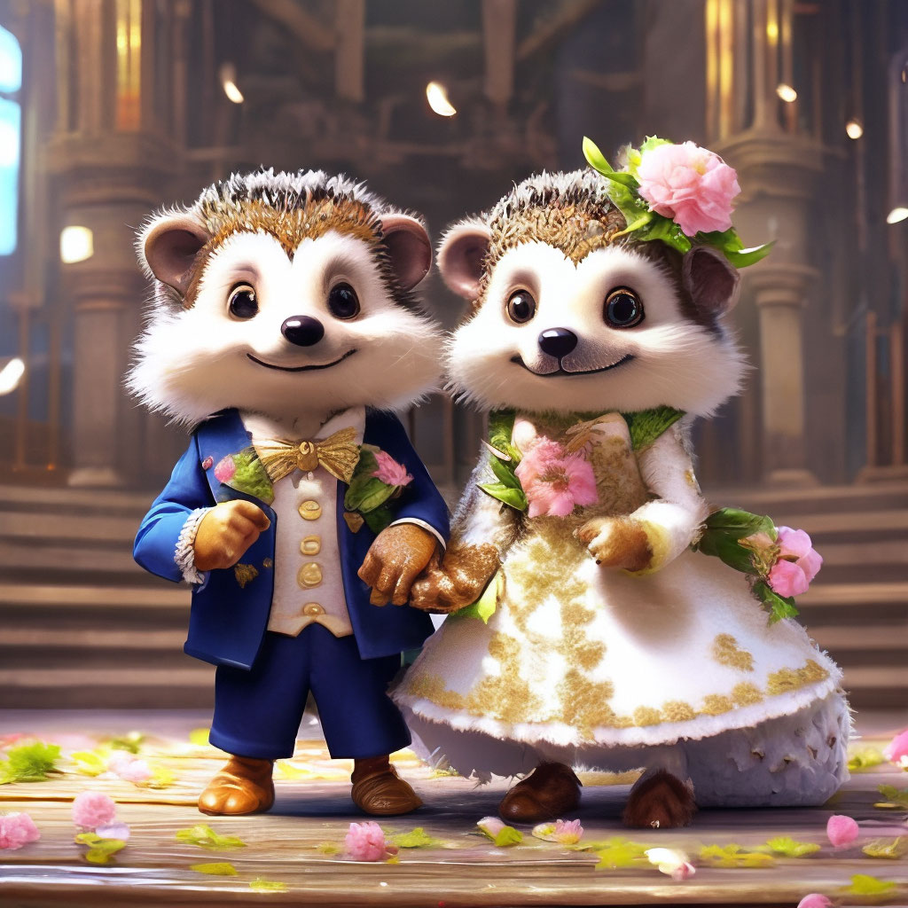 "Ezhkin's wedding Two cute hedgehogs, fantasy, big expressive eyes ...