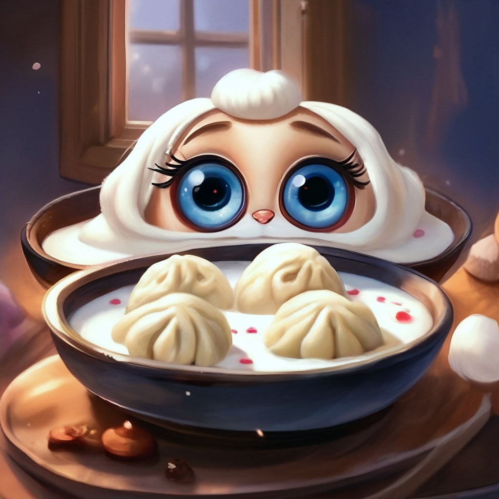 "Lovesick dumplings in sour cream cute eyes big eyelashes" — image ...